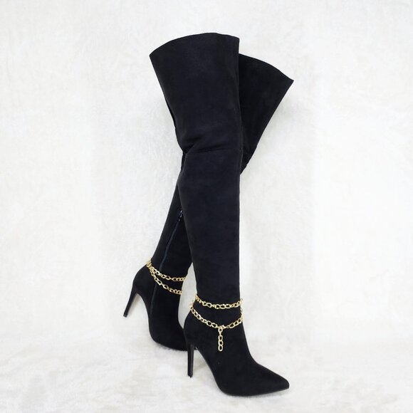 Mata Shoes | Shoes | Bad Girlz Black Faux Suede Wide Top Thigh High ...